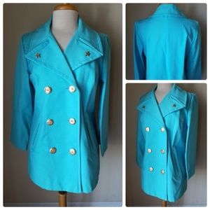 Jackets & Coats | Vintage Turquoise All Weather Pea Coat Trench Rain ...